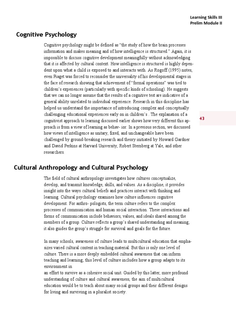 Cognitive Psychology and Cultural Influences | PDF | Sociology ...