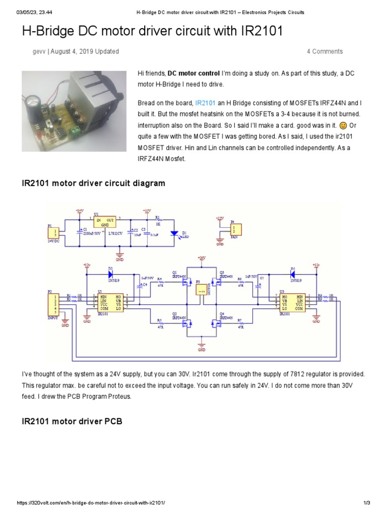 H-Bridge DC Motor Driver Circuit With IR2101 - Electronics Projects Circuits | PDF
