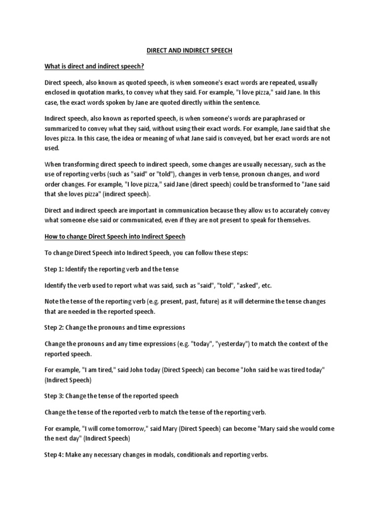 Direct and Indirect Speech | PDF | Verb | Grammatical Tense