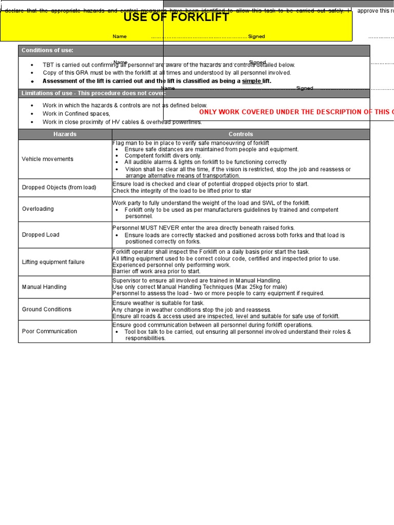Appendix 3 - Generic Risk Assessment Example Use of Forklift | PDF ... Appendix 3 - Generic Risk Assessment Example Use of Forklift | PDF ...
