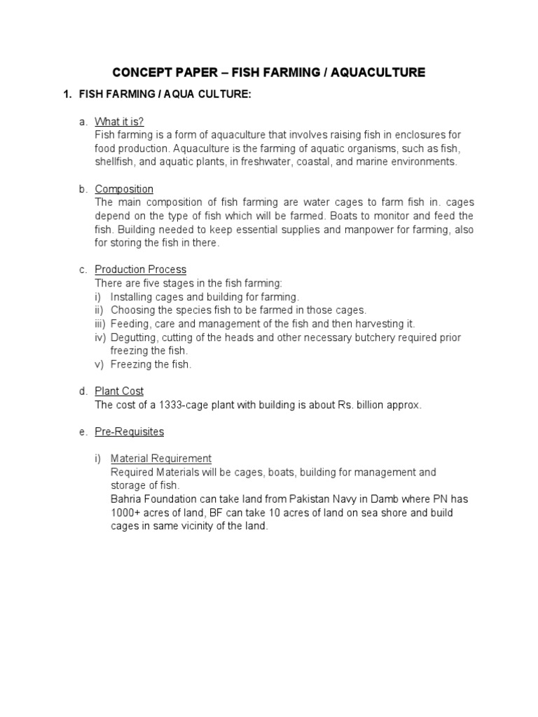 Concept Paper - Sea Cage Fish Farming Aquaculture | PDF