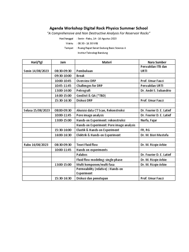 Rundown Acara - Summer School Digital Rock Physics | PDF | Science ...
