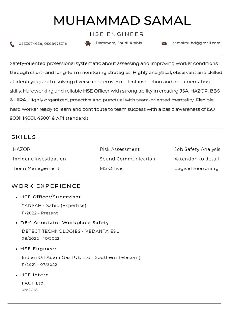 Samal - HSE Engineer - March 2023 | PDF