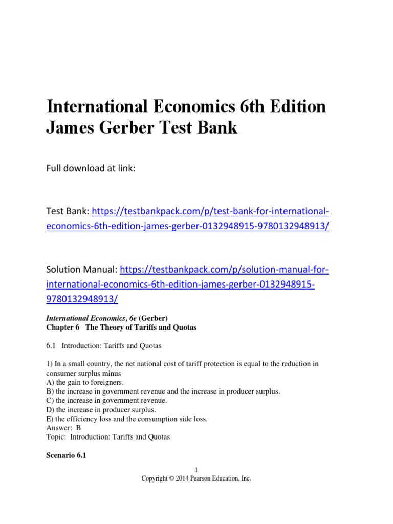 International Economics 6th Edition James Gerber Test Bank Download | PDF