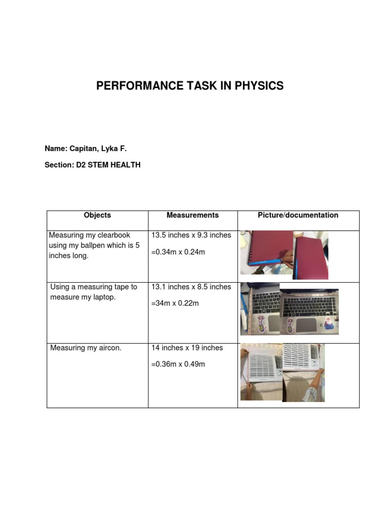 Performance Task in Physics | PDF | Home & Garden | Art