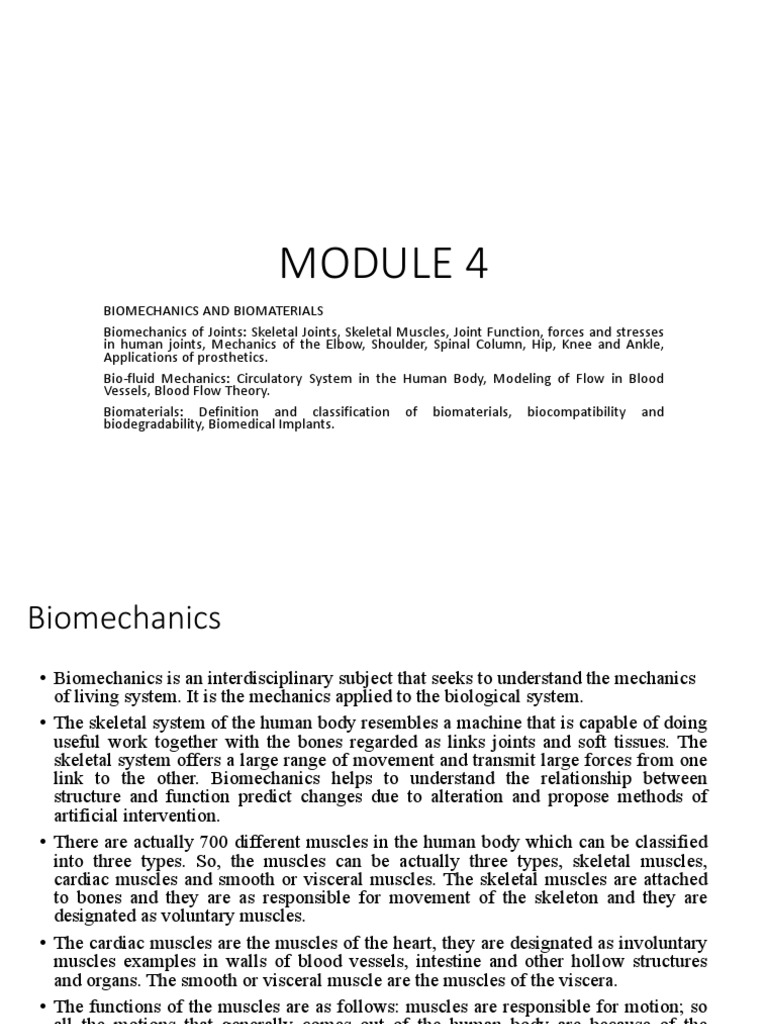 Module 4 Biomechanics of Joints | PDF | Anatomical Terms Of Motion | Navier–Stokes Equations