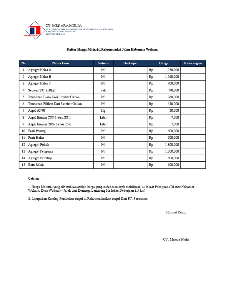 Daftar Material | PDF
