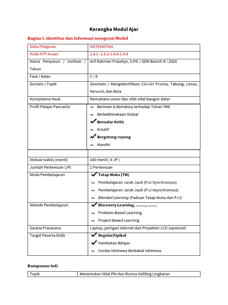 Contoh Modul Ajar Yang Sudah Disepakati | PDF
