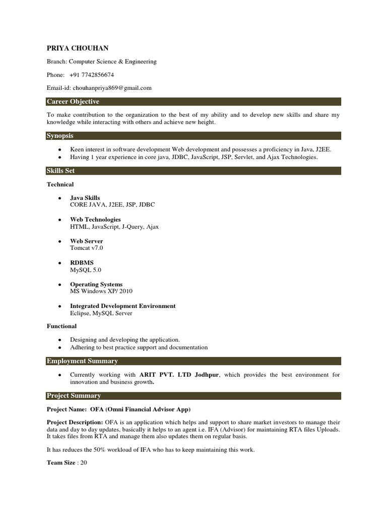 Career Objective: Priya Chouhan | PDF | Computers