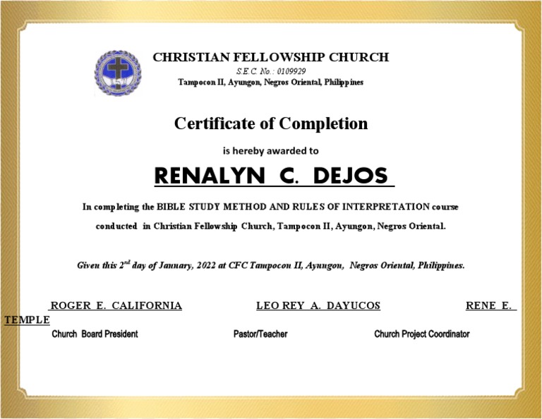 CFC Hermeneutics Certificate | PDF