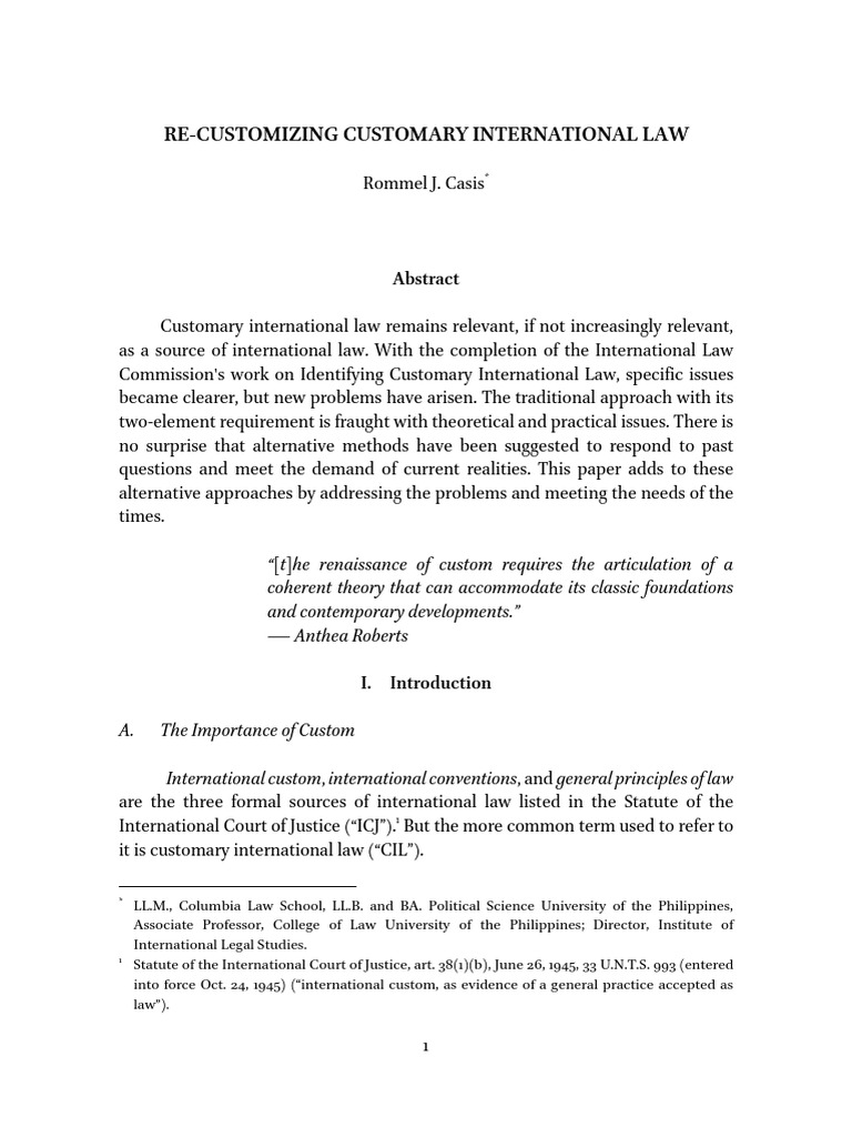 Re Customizing Customary International Law | PDF | International Law ...