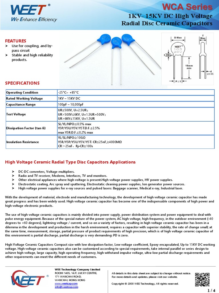 WEET WCA 1KV 6KV 15KVDC High Voltage Ceramic Radial Type Disc Capacitors | PDF