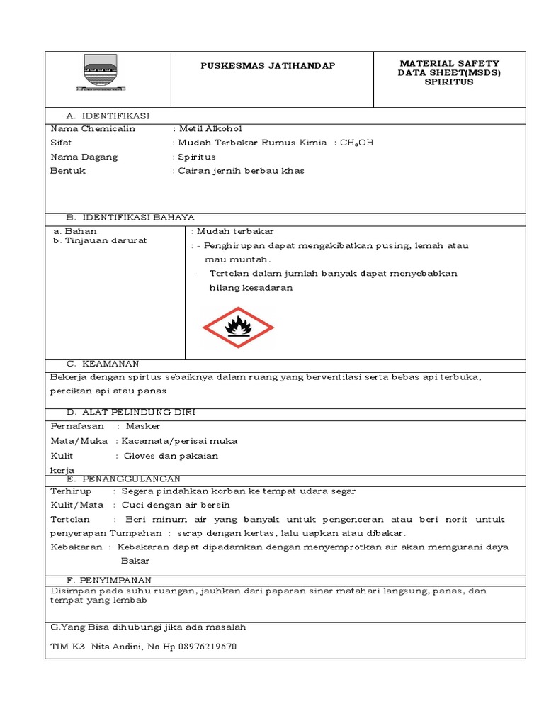 MSDS Spiritus: Identifikasi dan Bahaya | PDF