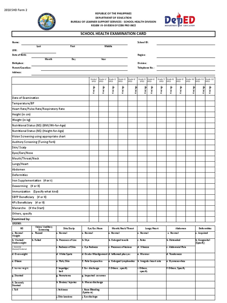 2018 School Health Examination Form | PDF | Periodontology | Medical ...