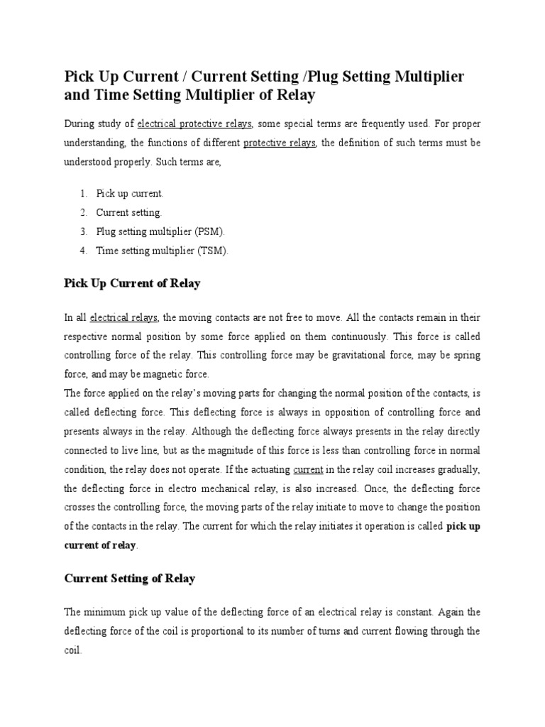 Plug Setting Multiplier and Time Setting | PDF