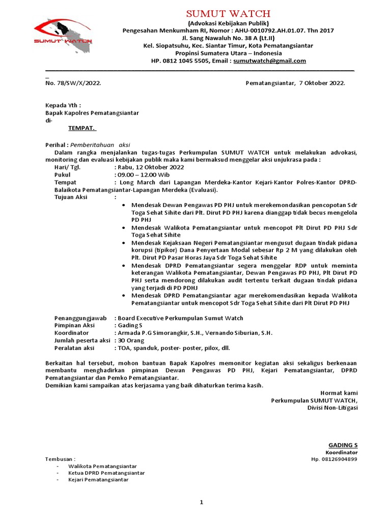 Surat Pemberitahuan Aksi 7 | PDF