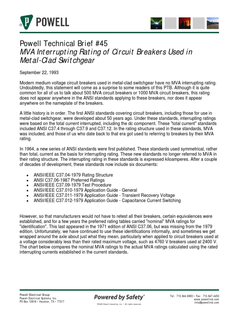 PTB 45 Mva Interrupting Rating of Circuit Breakers Used in Metal Clad ...