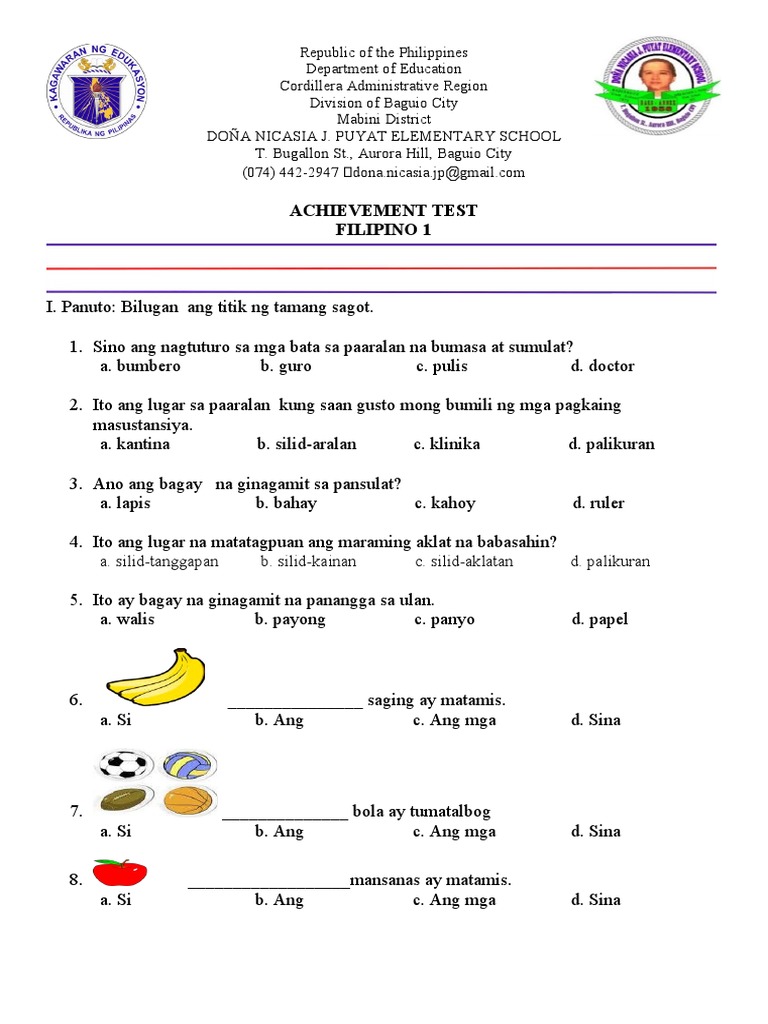 Filipino Achievement Test | PDF