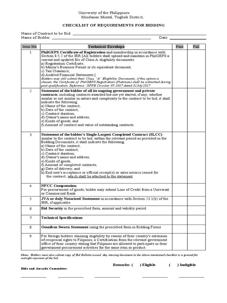 Checklist For Bid Opening | PDF | Business | Economies