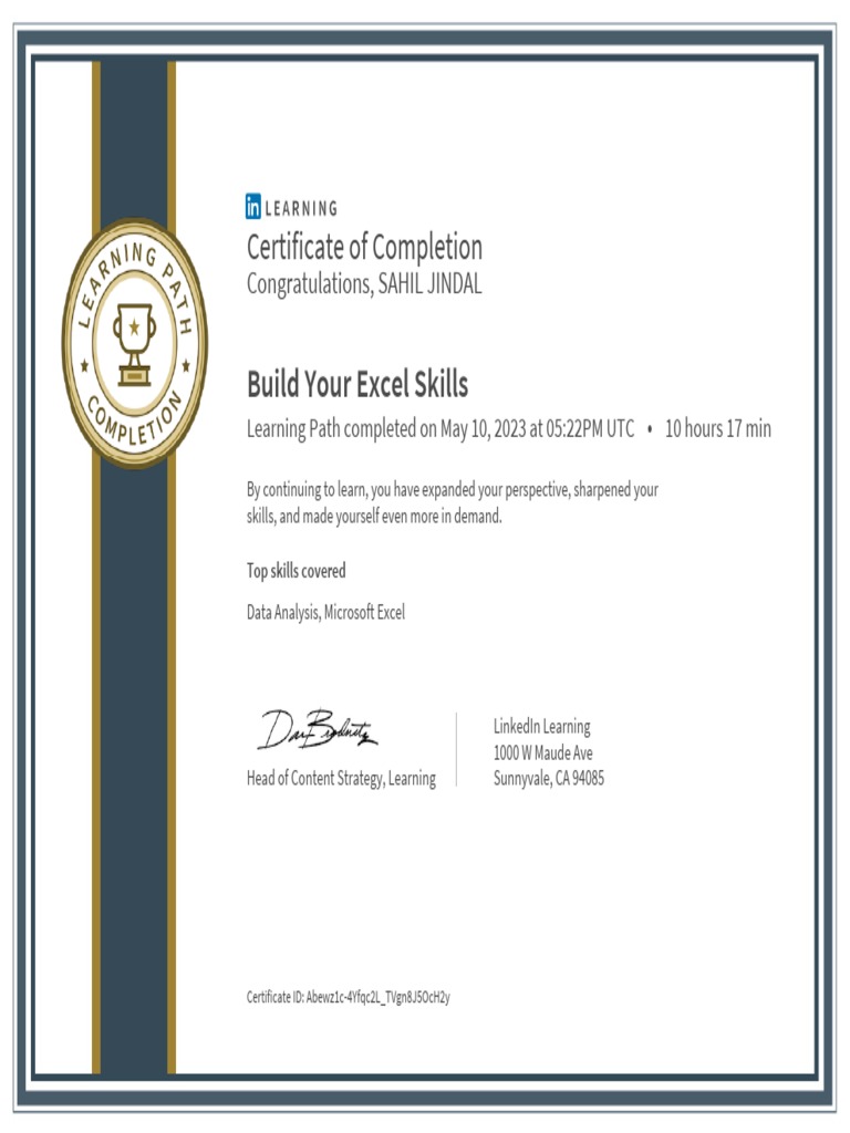 CertificateOfCompletion - Build Your Excel Skills | PDF