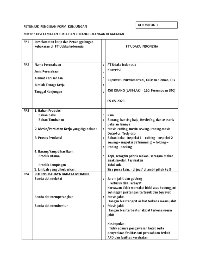 Petunjuk Pengisian Form Kunjungan | PDF