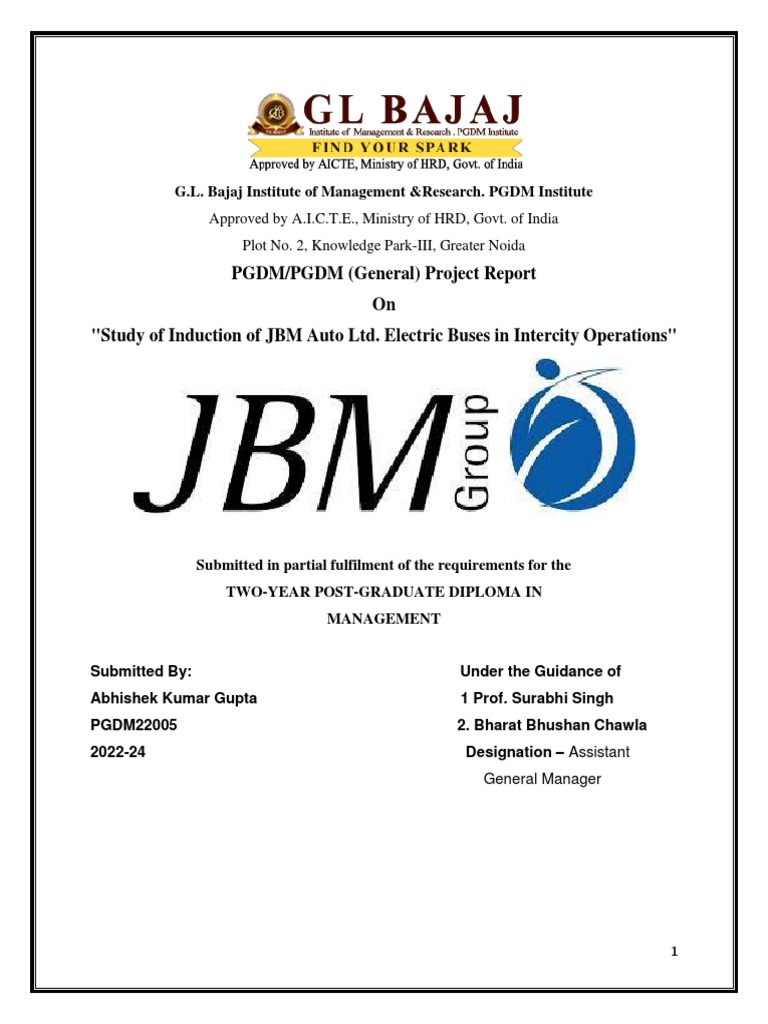 Study of Induction of JBM Auto Ltd. Electric Buses in Intercity Operations | PDF | Technology ...