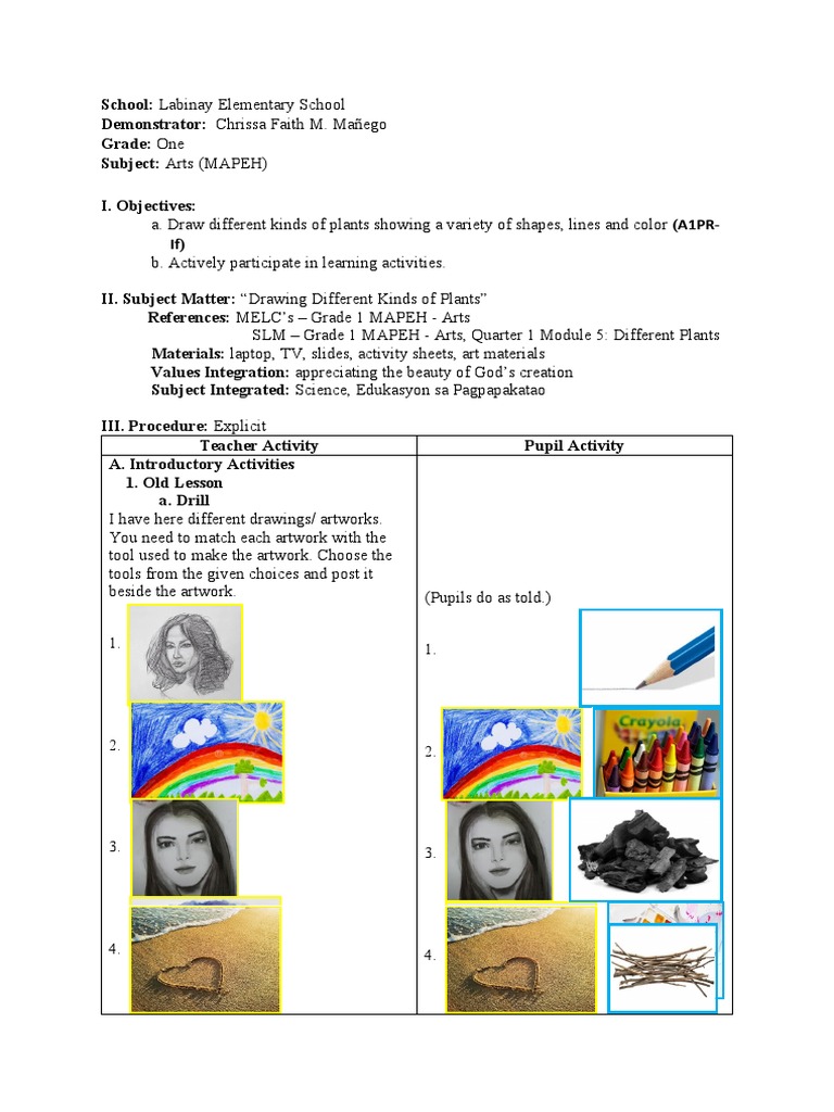G1 MAPEH Q1 1stobservation | PDF | Flowers | Drawing