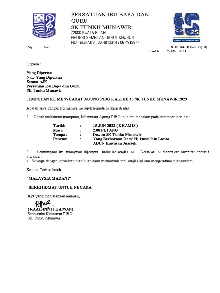 Surat Jemputan Mapibg 45 2023 | PDF