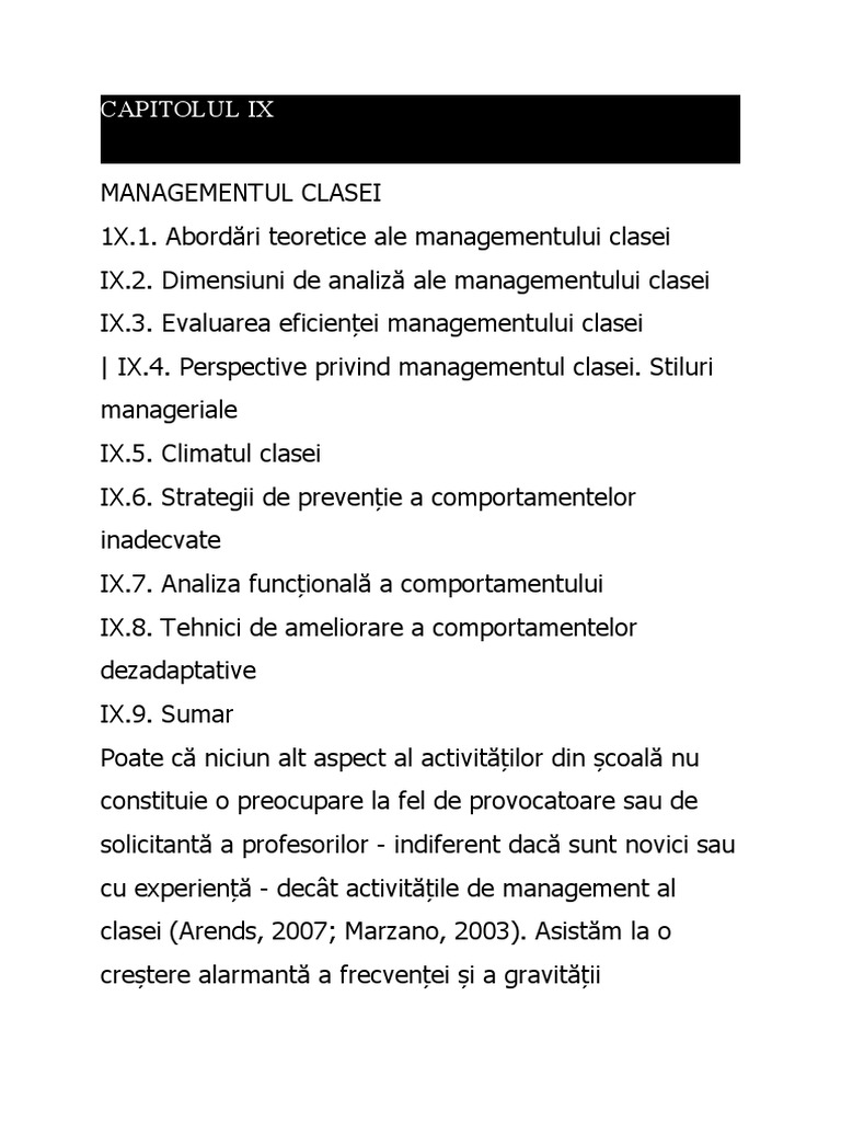 Capitolul Ix - Managementul Clasei | PDF