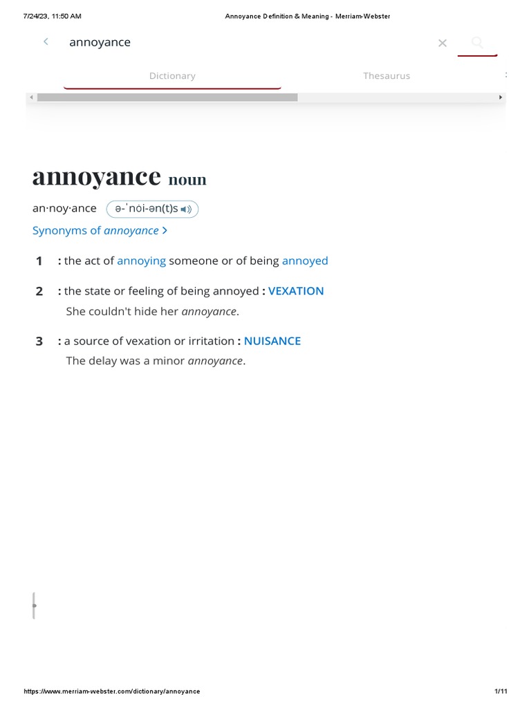 Annoyance Definition & Meaning - Merriam-Webster | PDF | Reference Works | Applied Linguistics