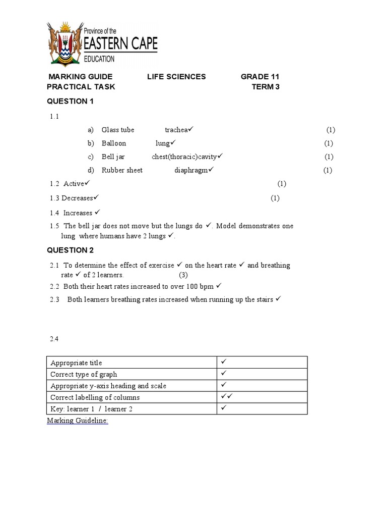Life Sciences Grade 11 Marking Guide Practical Term 3 2022 | PDF
