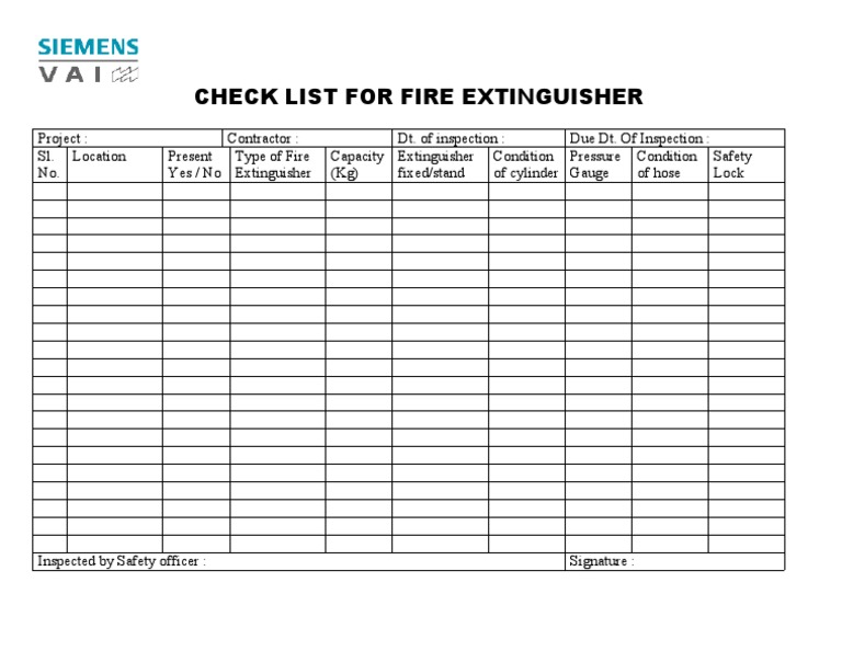 Check List For Fire Extinguisher | PDF