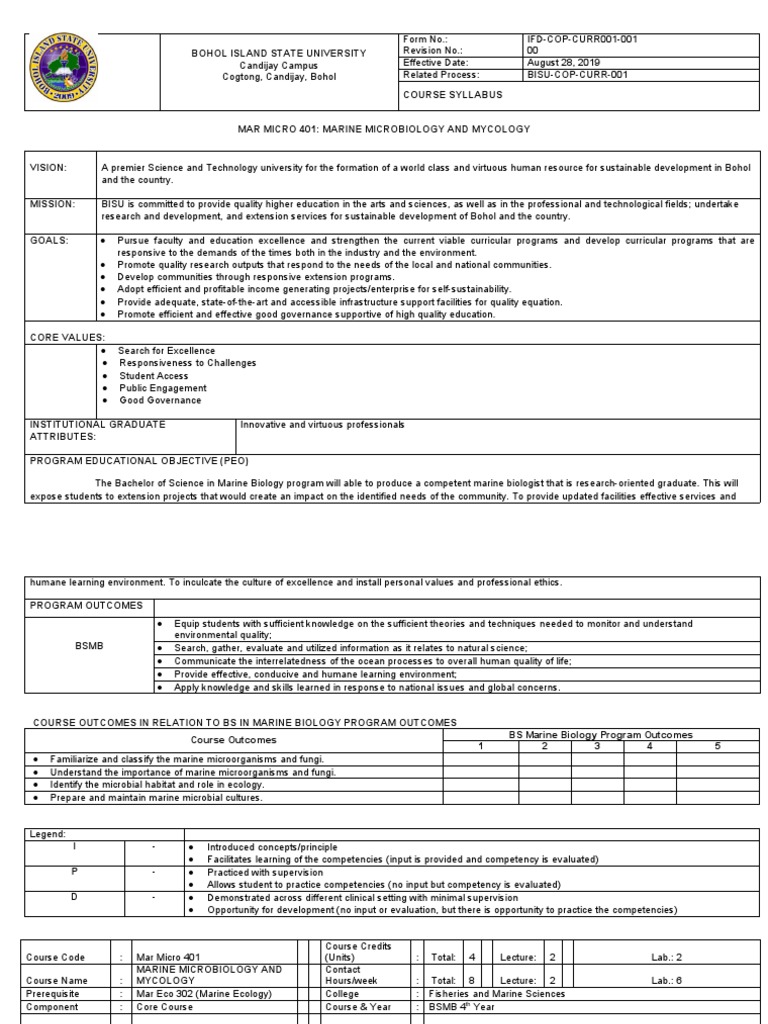 Syllabus Marine Microbiology and Mycology BSMB | PDF | Microorganism ...