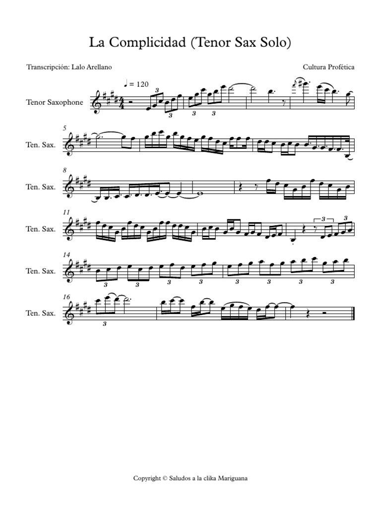 La Complicidad Solo Sax Tenor | PDF