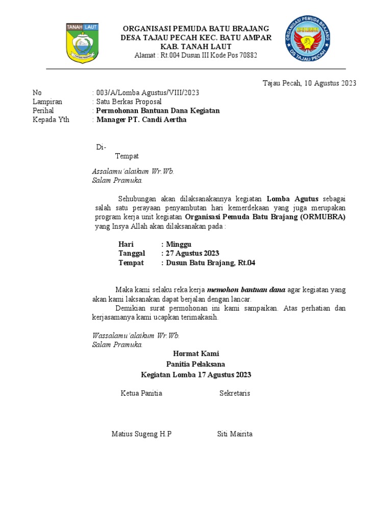 003.surat Permohonan Bantuan Dana Agustusan | PDF