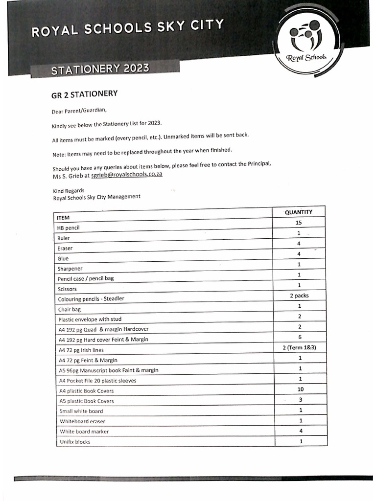 Stationery List 2023 | PDF