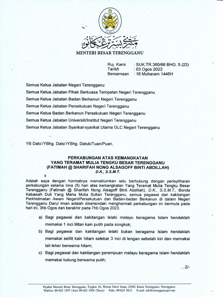 Perkabungan Atas Kemangkatan Yang Teramat Mulia Tengku Besar Terengganu ...