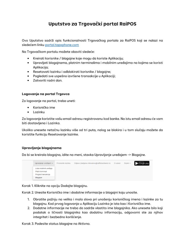 Uputstvo-za-Trgovacki-portal-RaiPOS | PDF