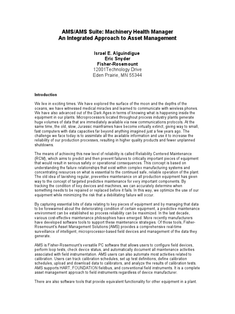 AMS or AMS Suite - Machinery Manager | PDF | Reliability Engineering ...