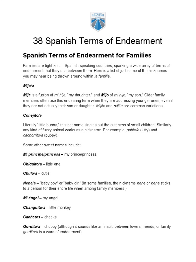 Soul Stirring Spanish Terms of Endearment For Anyone You Love | PDF