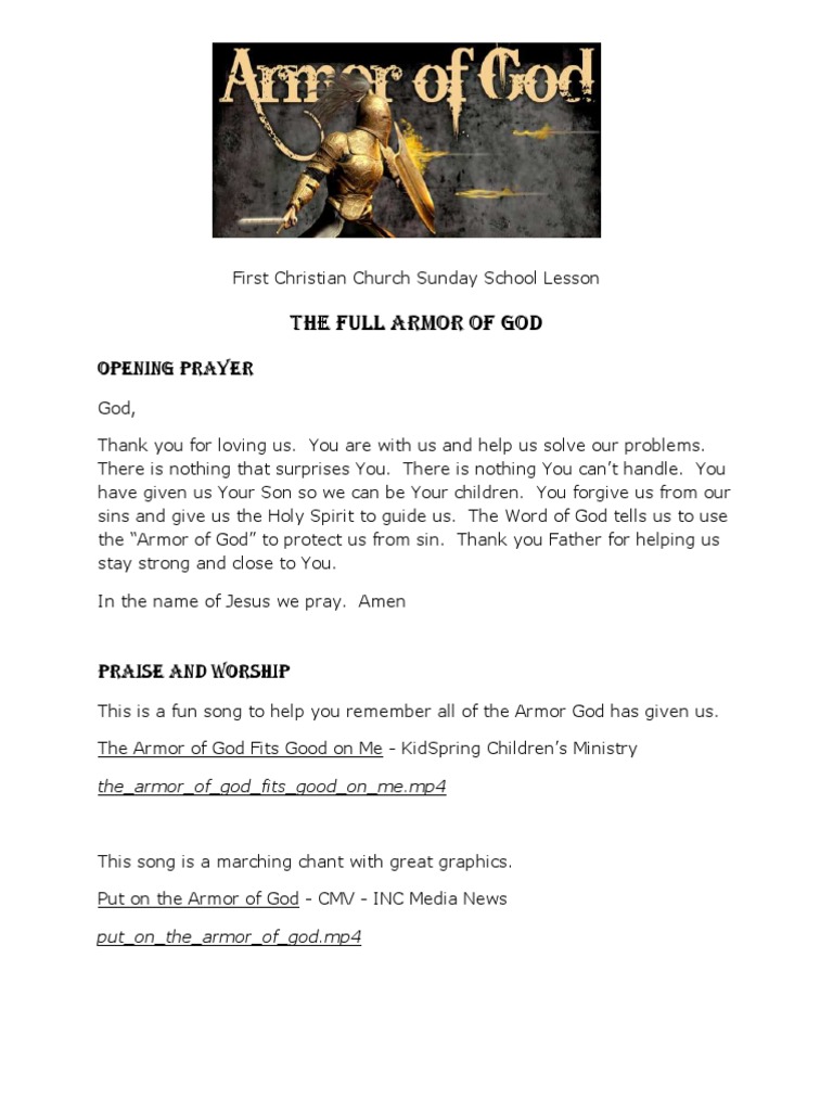The Full Armor of God Sunday School Lesson | PDF