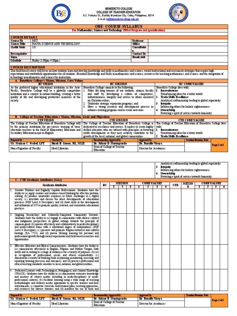 Benedicto College Syllabus | PDF
