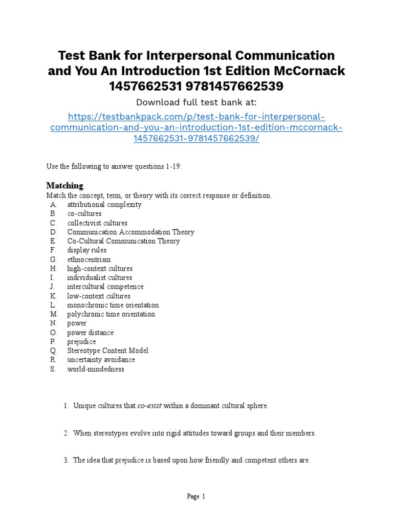 Interpersonal Communication and You An Introduction 1st Edition ...