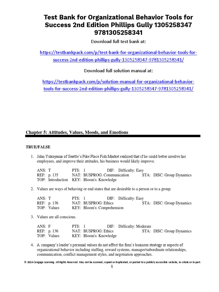 Organizational Behavior Tools For Success 2nd Edition Phillips Test ...