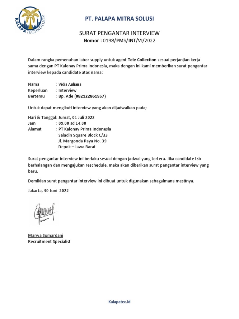 Surat Pengantar Interview | PDF