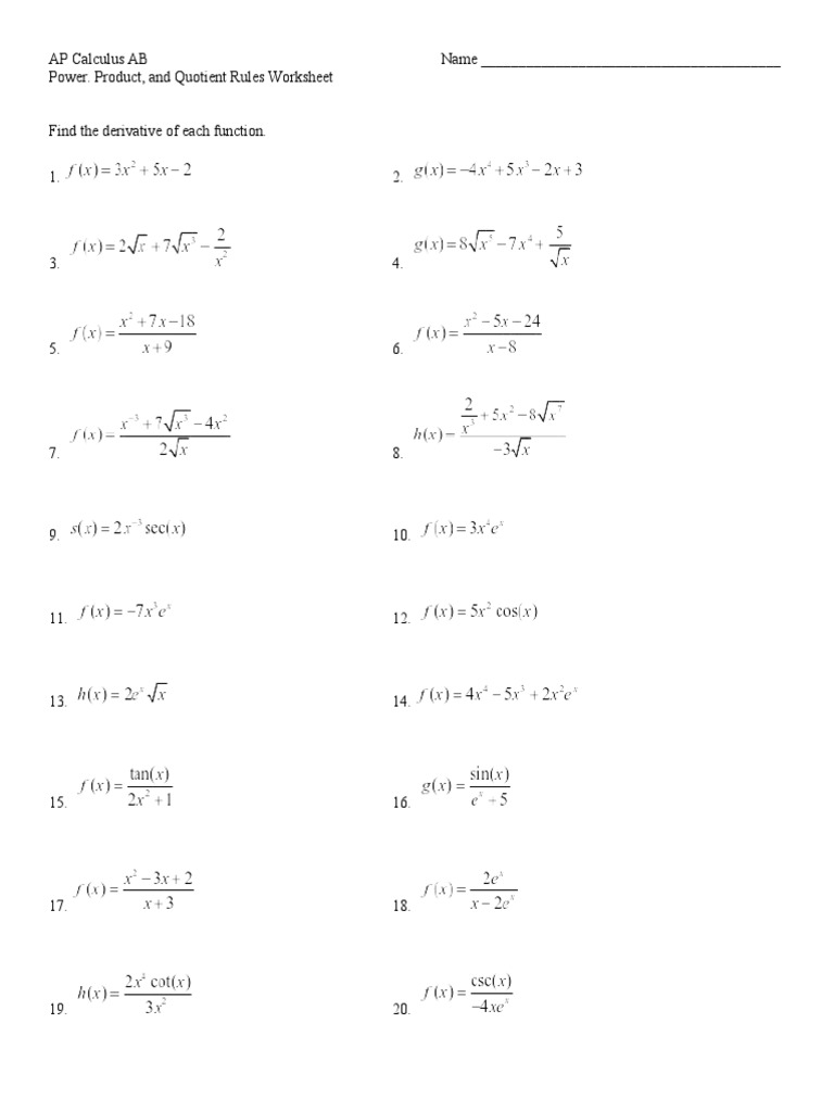 Power Product Quotient Rules Ws | PDF