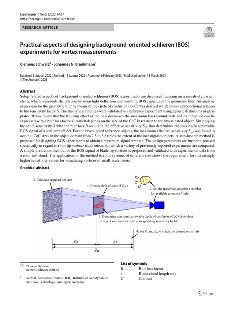 Practical Aspects of Designing Background Oriented Schlieren (BOS) Experiments For Vortex ...