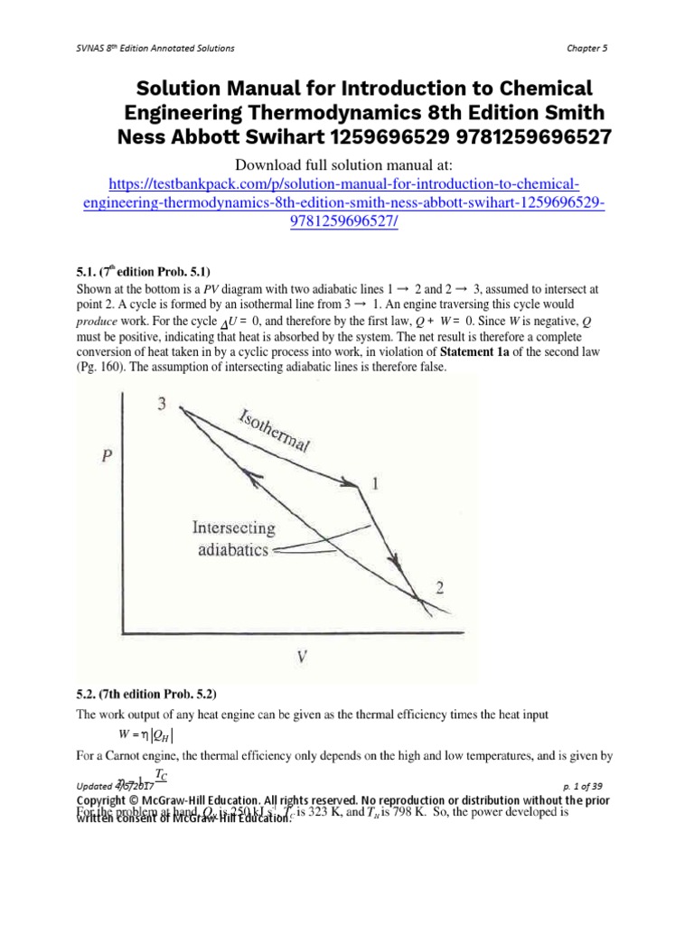 Introduction To Chemical Engineering Thermodynamics 8th Edition Smith Solutions Manual Download ...