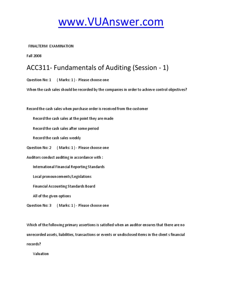ACC311 Final Term MCQs | PDF
