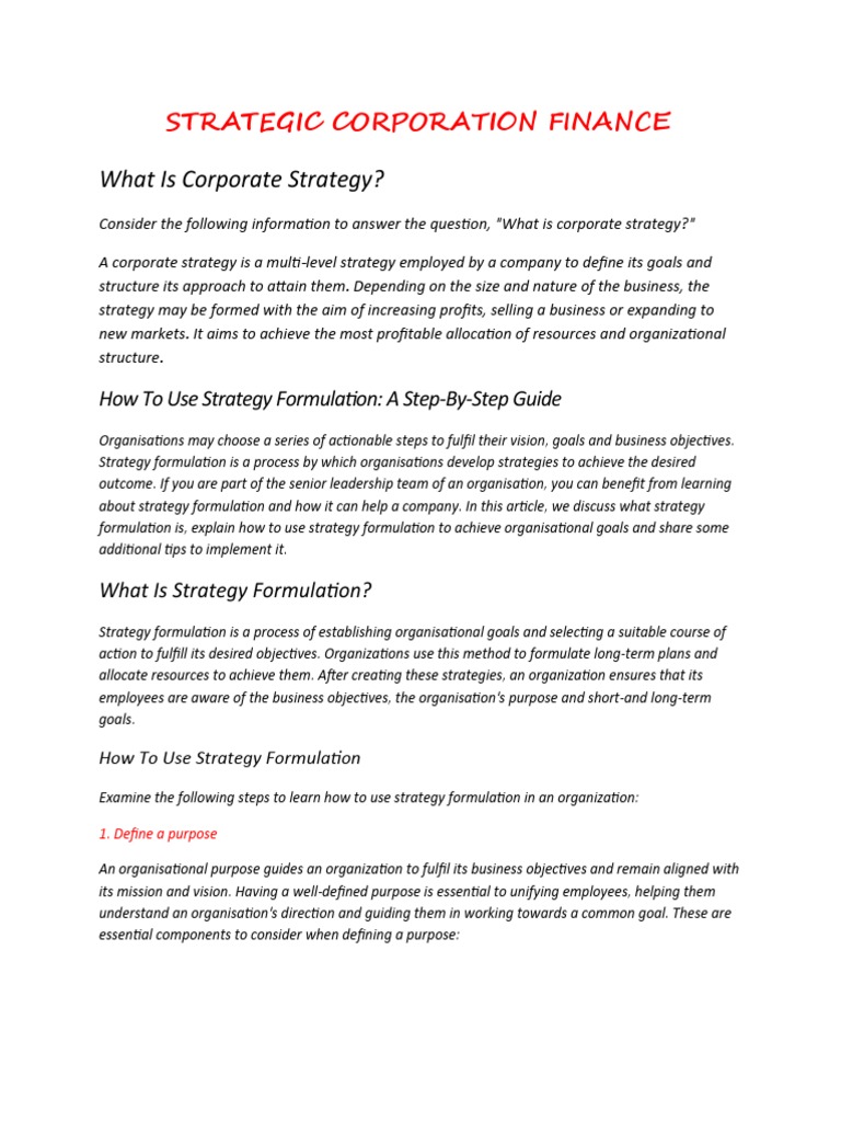 Strategic Corporation Finance Notes | PDF